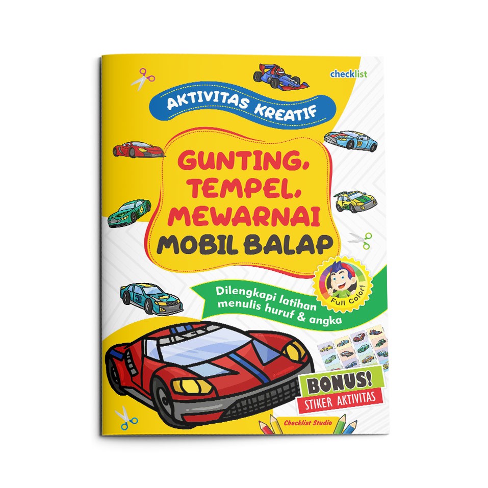 Jual Checklist Gunting, Tempel, Mewarnai Mobil Balap (Full Color, Bonus ...
