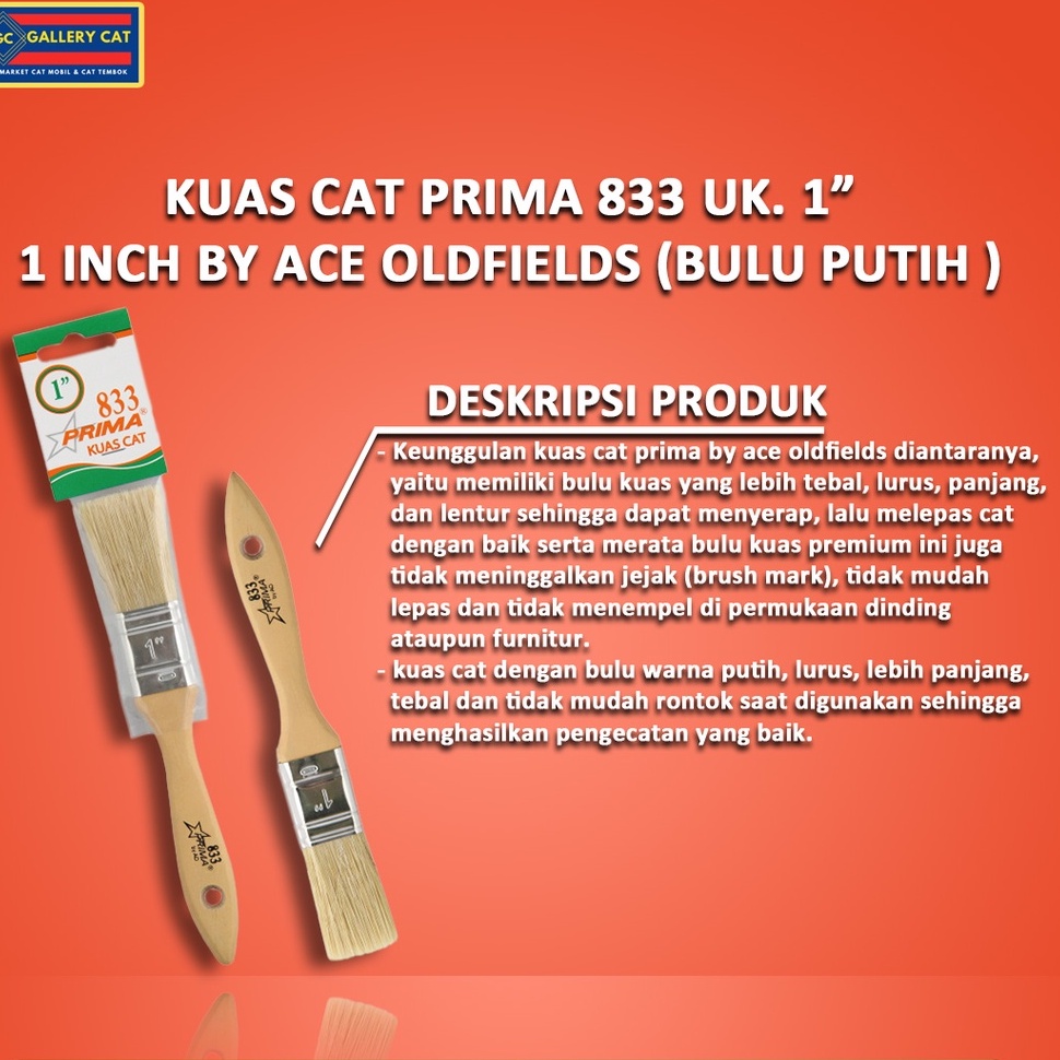 Jual KUAS CAT TEMBOK PRIMA 833 UK. 1 INCH BY ACE OLDFIELDS (Bulu Putih ...