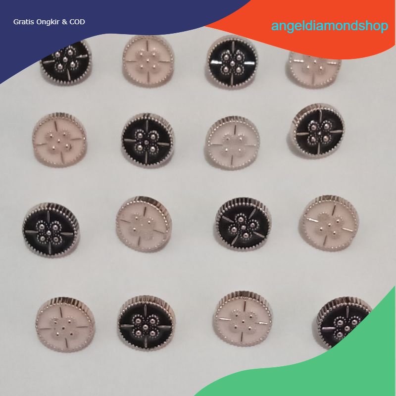 Jual 100 kancing Jamur / Kancing Baju gold Hitam putih motif KOCK 11 mm ...