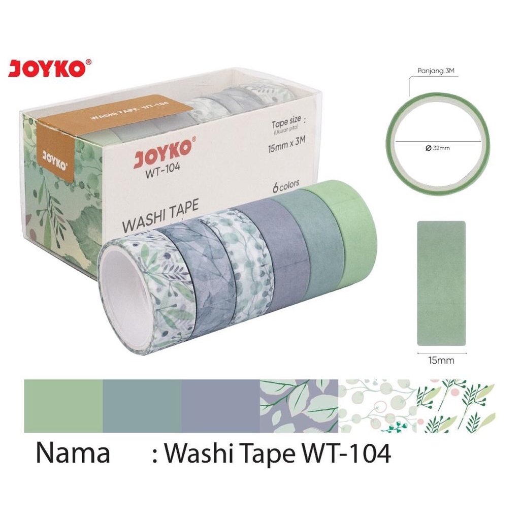 Jual Washi Tape Pita Perekat Selotip Kertas Warna Joyko WT-101~105 ...