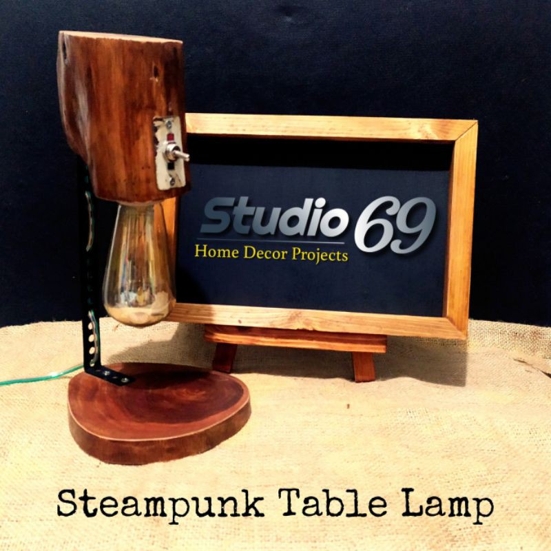 Jual lampu meja kayu, lampu model steampunk, wooden table lamp | Shopee ...