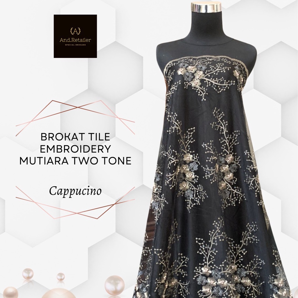 Jual Bahan Kain Brokat Hitam Tile Embroidery Athena Mewah Two Tone ...