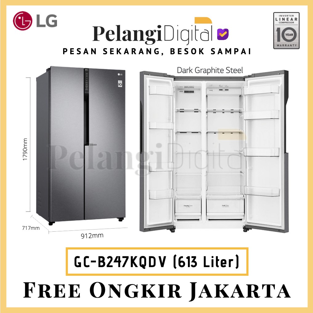 Jual LG Kulkas Side By Side Inverter Linear Hemat Listrik - 613 Liter - GC-B247KQDV [Silver ...
