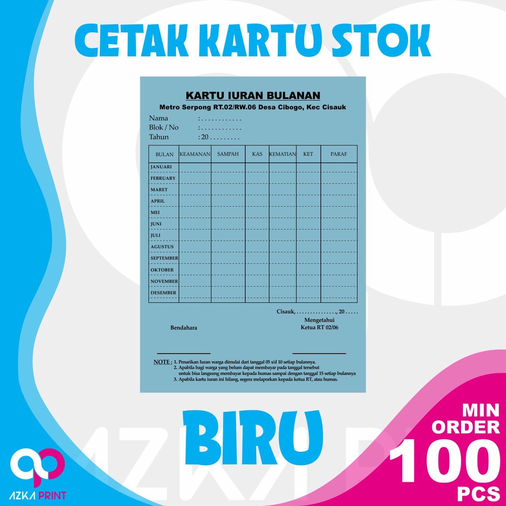 Jual Cetak KARTU IURAN RT, Kartu SPP, Absesnsi, Kartu Iuran custom - iuran ngaji | Shopee Indonesia