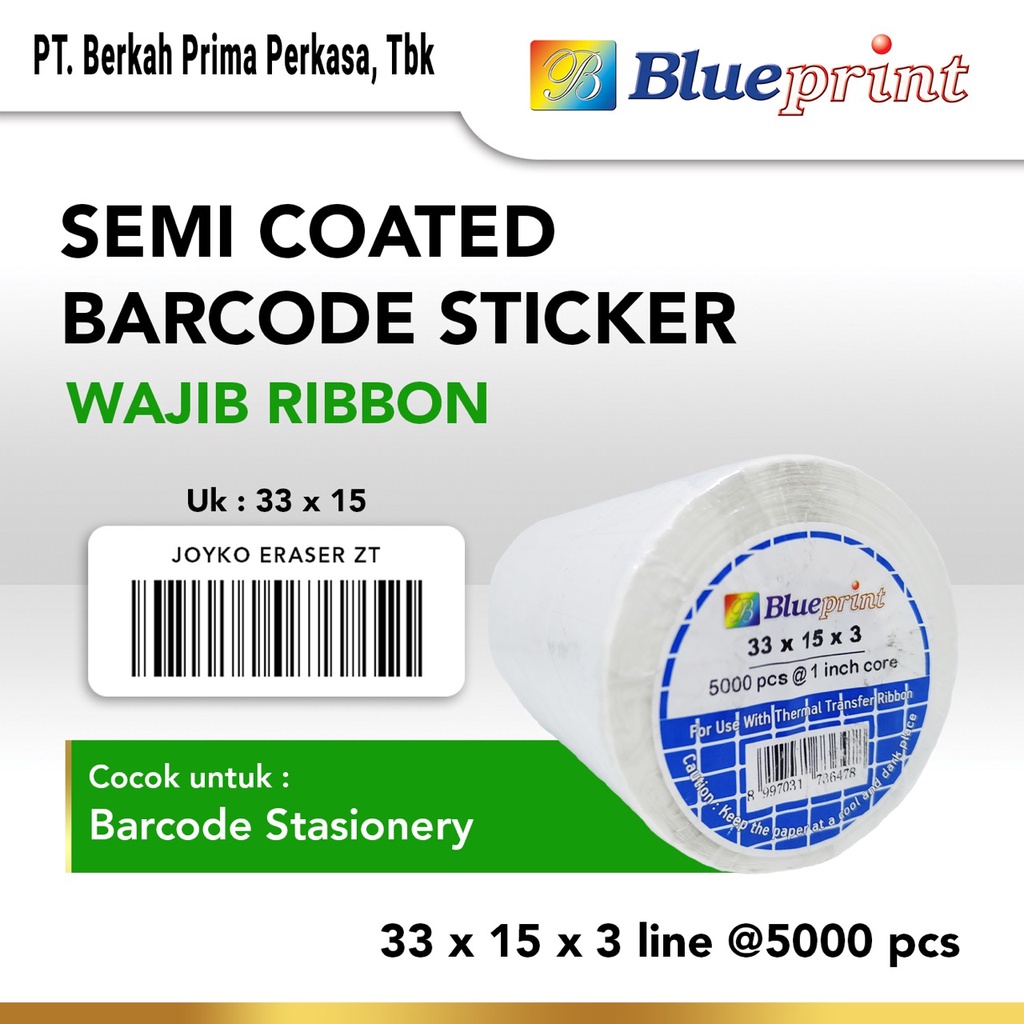 Jual Sticker Barcode Semicoated 33x15 mm 3 Line BLUEPRINT Stiker Label ...