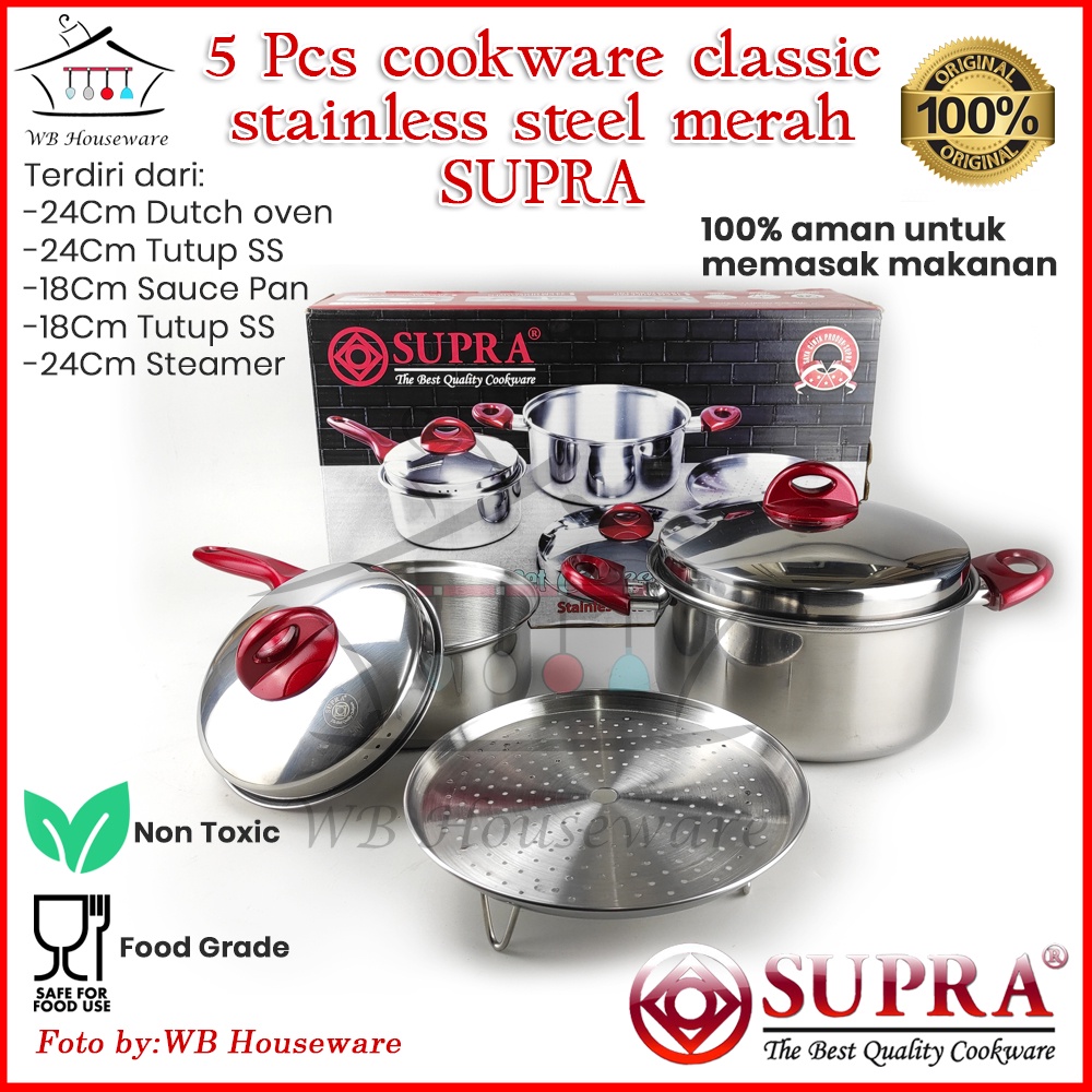Jual panci set supra 5pcs cookware set classic stainless / wajan panci ...