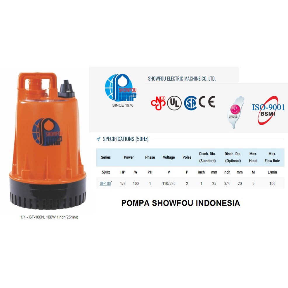Jual Pompa SHOWFOU GF-100N 100watt/220V - 1Inch (20mm) | Shopee Indonesia