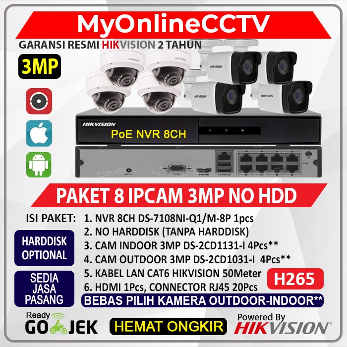 Jual PAKET IP CAMERA HIKVISION CCTV 8 CHANNEL 4MP LENGKAP NVR 8CH ...