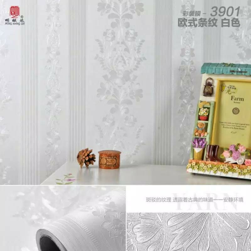 Jual [ COD Bayar Di Tempat ] WALLPAPER STICKER DINDING MURAH Motif Emboss Salur Putih | Shopee ...