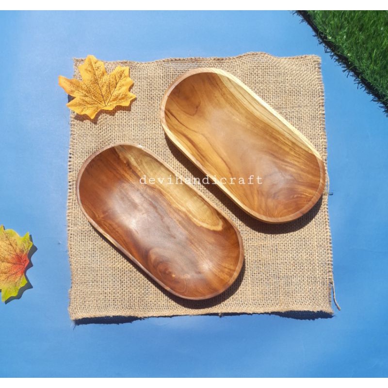 Jual piring kayu/piring sushi/piring saji,kue,roti/piring oval 10x20cm ...