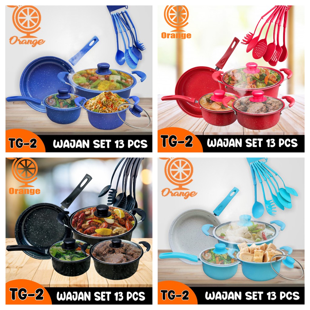 Jual Wajan enamel 13 pcs dan 18 pcs plus pisau j13 wajan anti lengket ...