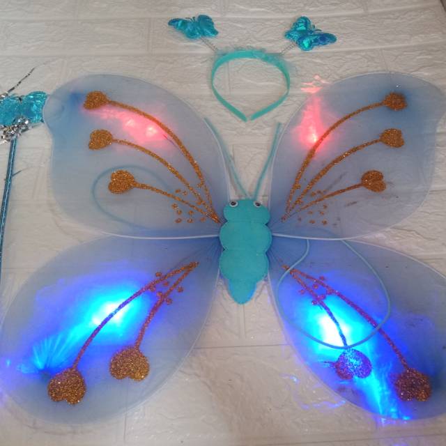 Jual Sayap kupukupu anak nyala /led 3in1 (tongkat bando sayap) | Shopee ...