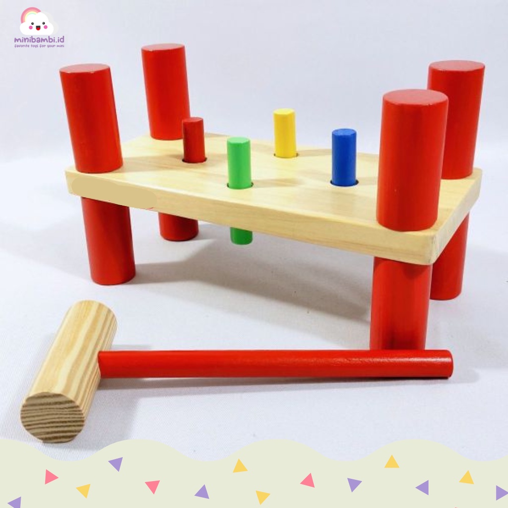 Jual Mainan Kayu Edukasi Balok Paku Montessori - Hammer Toy - Mainan ...
