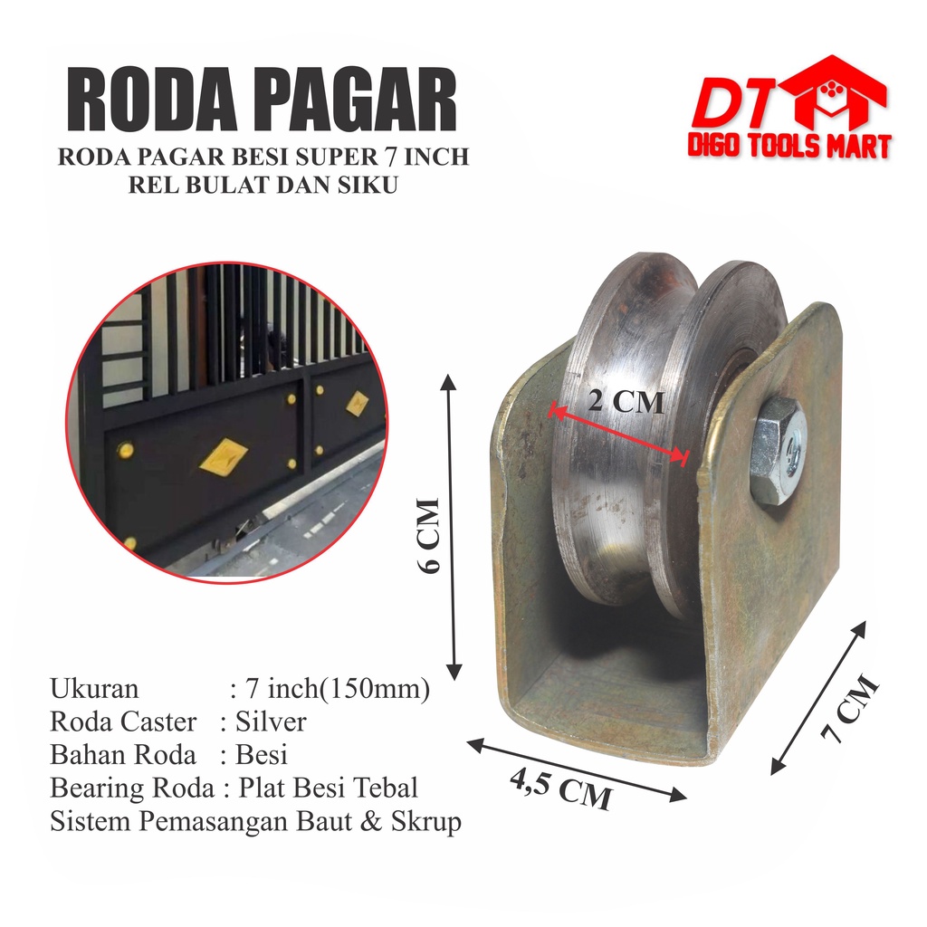 Jual Roda Pagar As Besi Super Tebal 7 Inci Rel Bulat Dan Rel Siku 1pcs ...