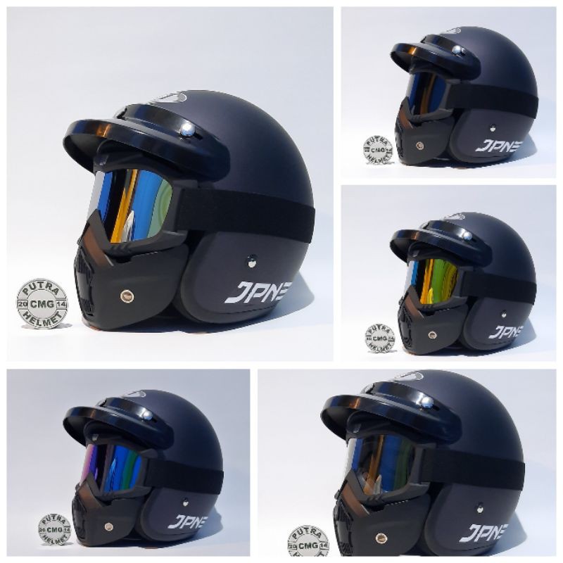 Jual PAKET HELM BOGO JPN ARC RETRO GUNMETAL ABU TUA GOOGLE MASK ...