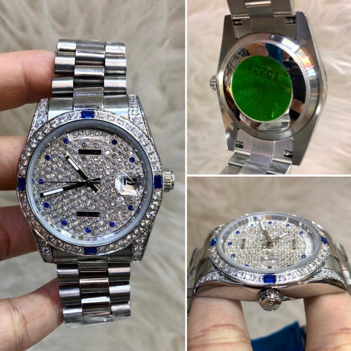 Jual Jam Tangan Rolex Daydate Silver Diamond Blue 41mm | Shopee Indonesia