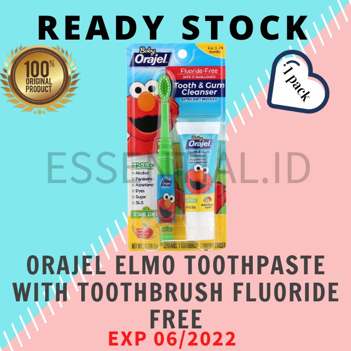 Jual Orajel Elmo Toothpaste with Toothbrush Fluoride Free | Shopee ...