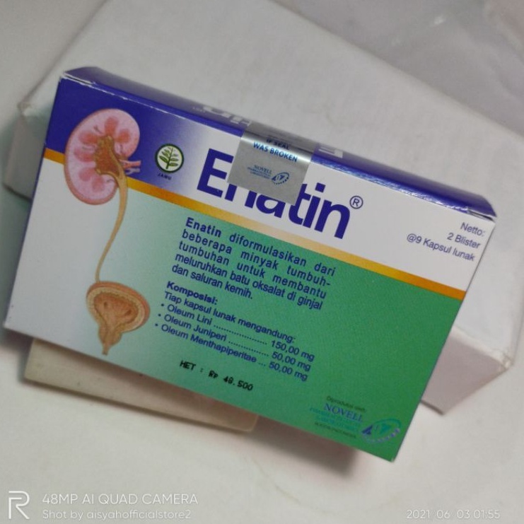 Jual Enatin - Harga per/box = 18 kapsul - Penghancur batu Ginjal - batu ...