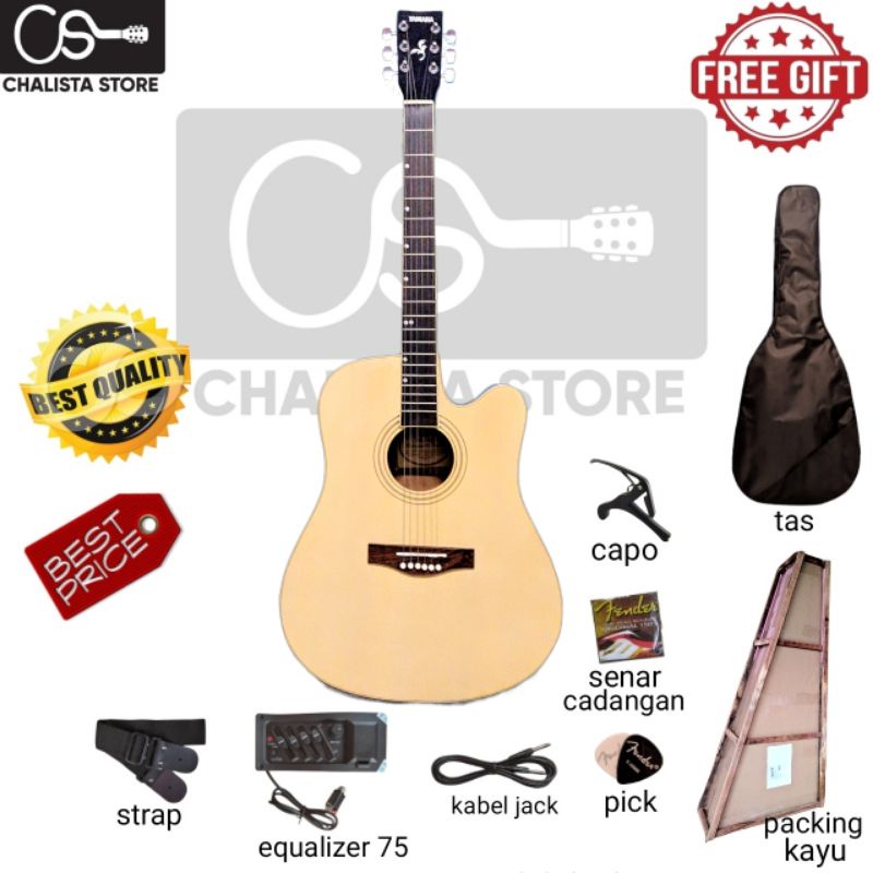 Jual GITAR AKUSTIK/ELEKTRIK YAMAHA JUMBO FREE PACKING KAYU | Shopee Indonesia