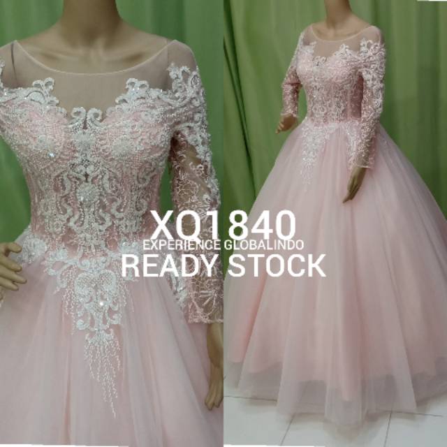 Jual Gaun Pengantin Premium Bare Pink Lengan Panjang XQ1840 | Shopee ...