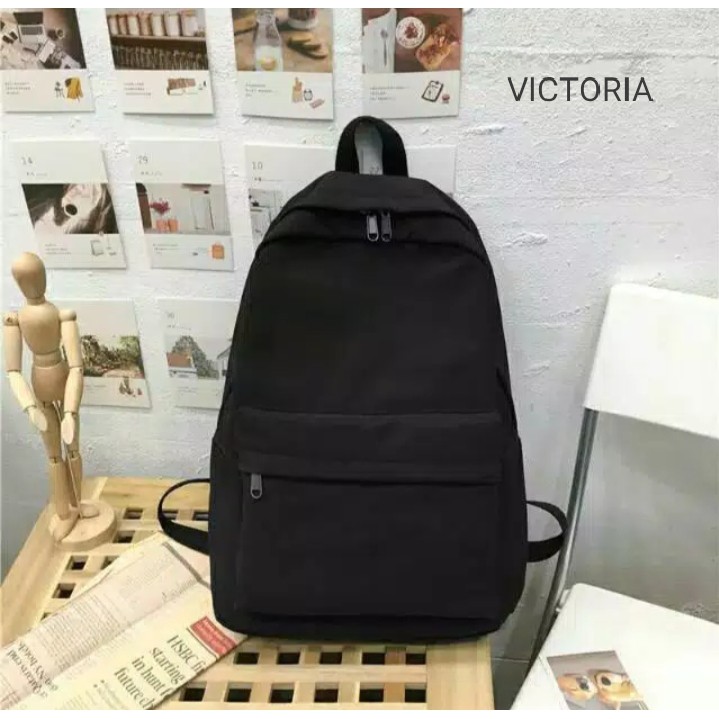 Jual [COD] Ransel Polos Wanita Pria Tas Sekolah Warna Hitam Polos Tas ...