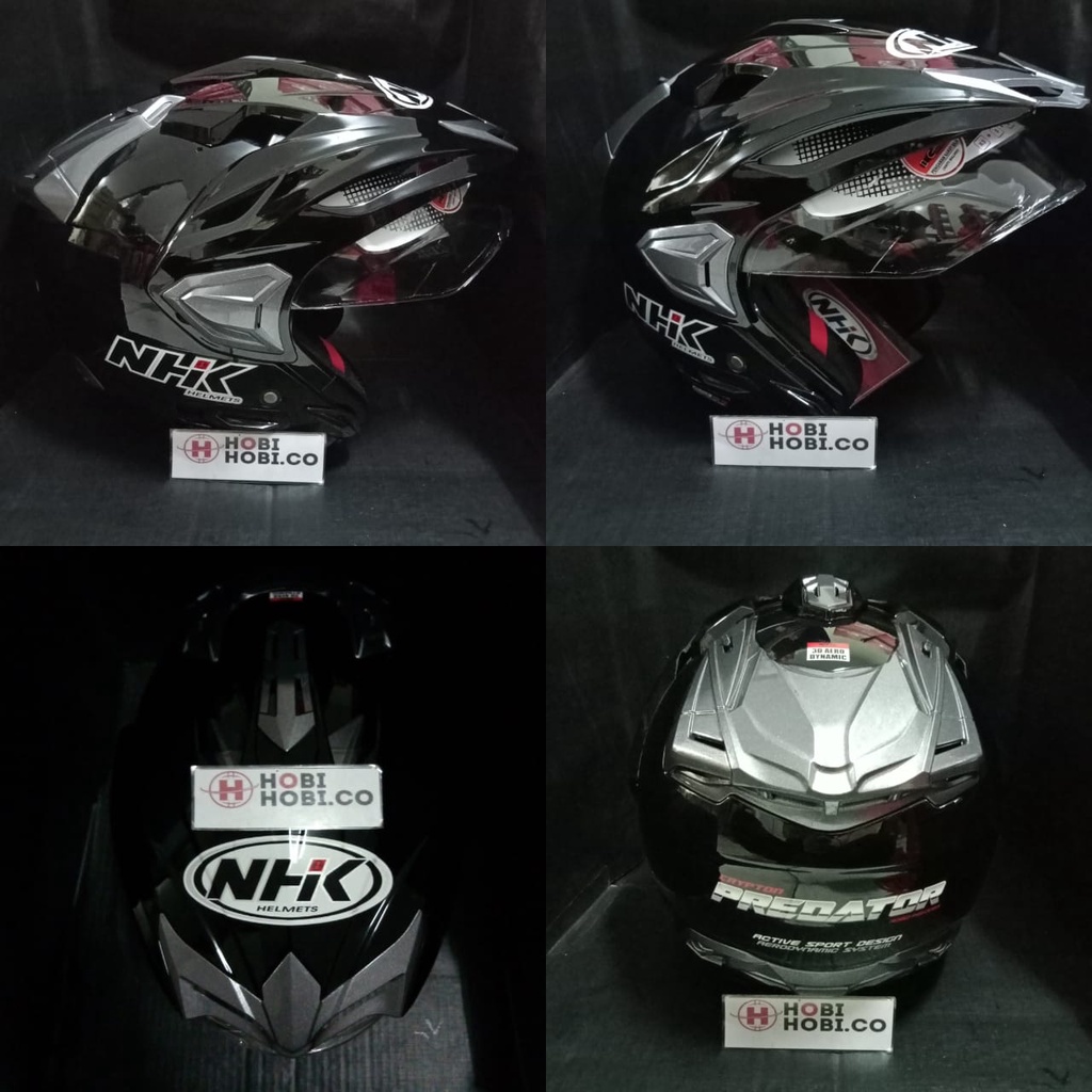Jual HELM NHK PREDATOR CRYPTON SOLID POLOS BLACK DOUBLE VISOR HALF FACE ...