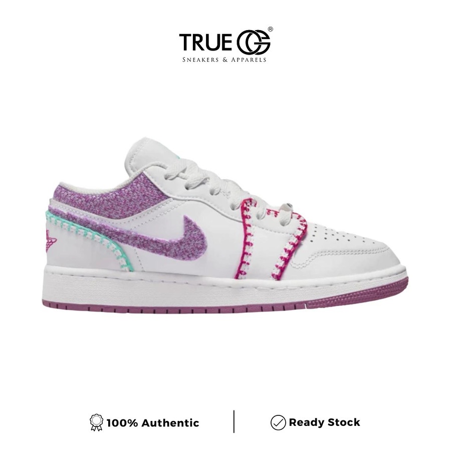 Jual Nike Air Jordan 1 Low SE Knit White Light Bordeuax (GS) 100% ...