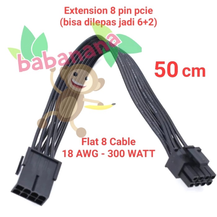 Jual Extension kabel pcie 8 pin FLAT 50CM 6+2 18awg cable mining vga ...