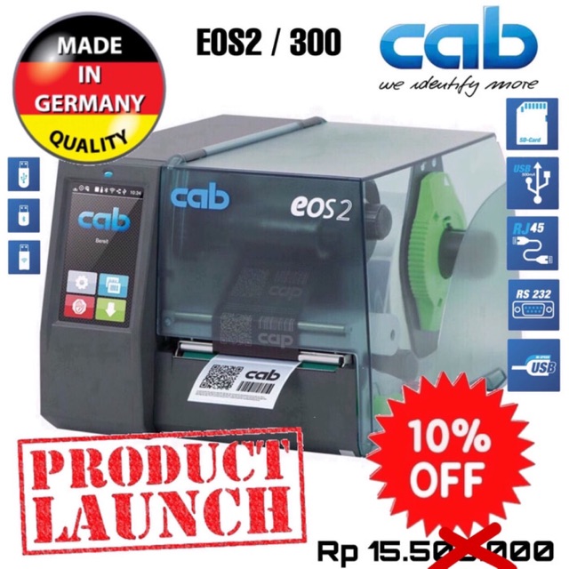 Jual CAB EOS 2/300 THERMAL TRANSFER RIBBON BARCODE LABEL PRINTER-300 DPI | Shopee Indonesia