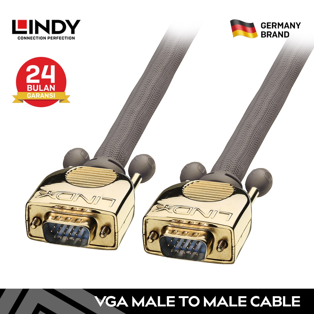 Jual LINDY Kabel VGA 2M 5M Kabel Vga to Vga Braided Premium Gold HD Cable Male to Male Proyektor ...