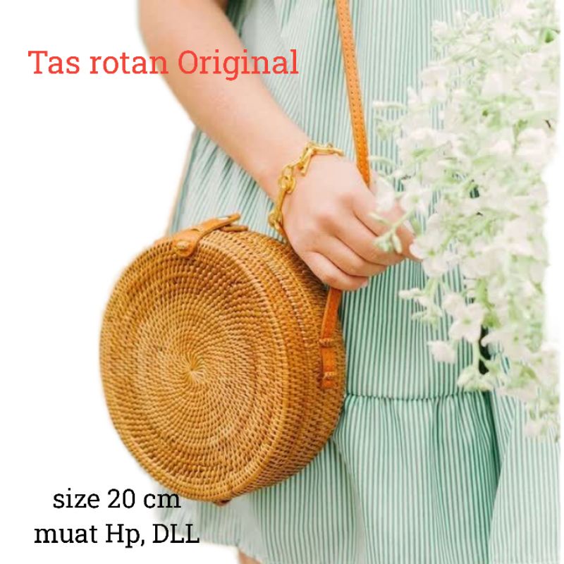 Jual Tas rotan bulat asli bali / lombok rotan coklat polos/ motif ulir ...