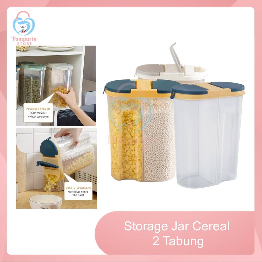 Jual Storage Jar Cereal 2 Tabung 17x16cm (Wadah Snack Sereal) | Shopee ...