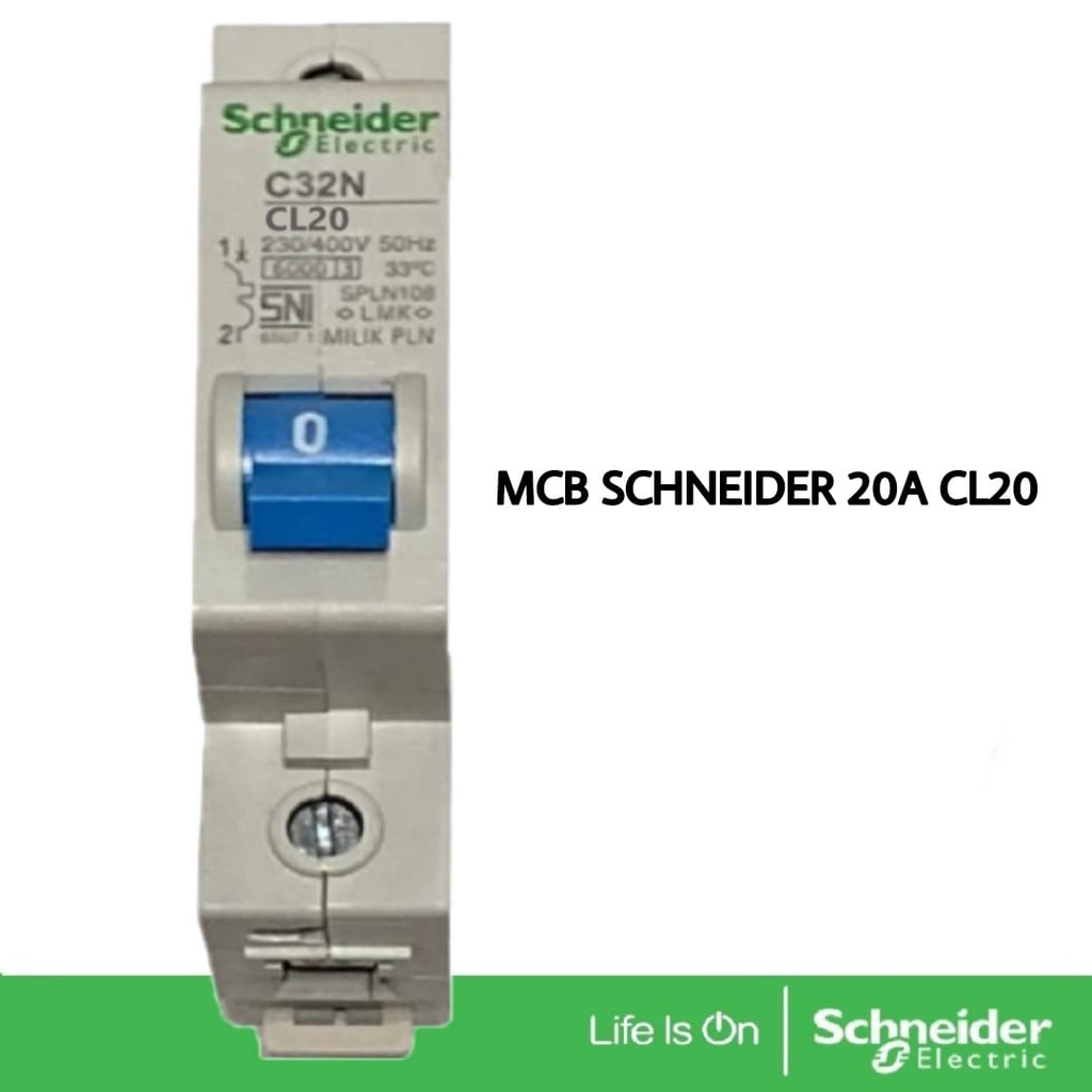 Jual MCB SCHNEIDER 20 AMPERE 20A CL20 C32N BIRU SPLN PLN BENSER 4500W ...