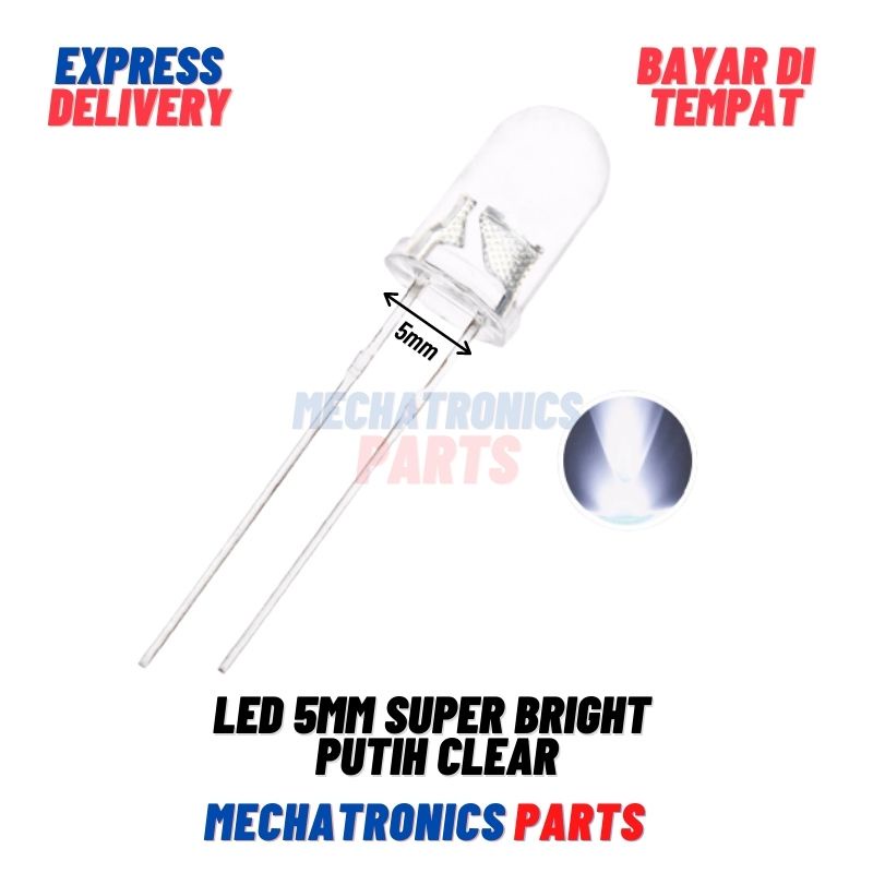 Jual LED 5MM SUPER BRIGHT WHITE PUTIH CLEAR | Shopee Indonesia