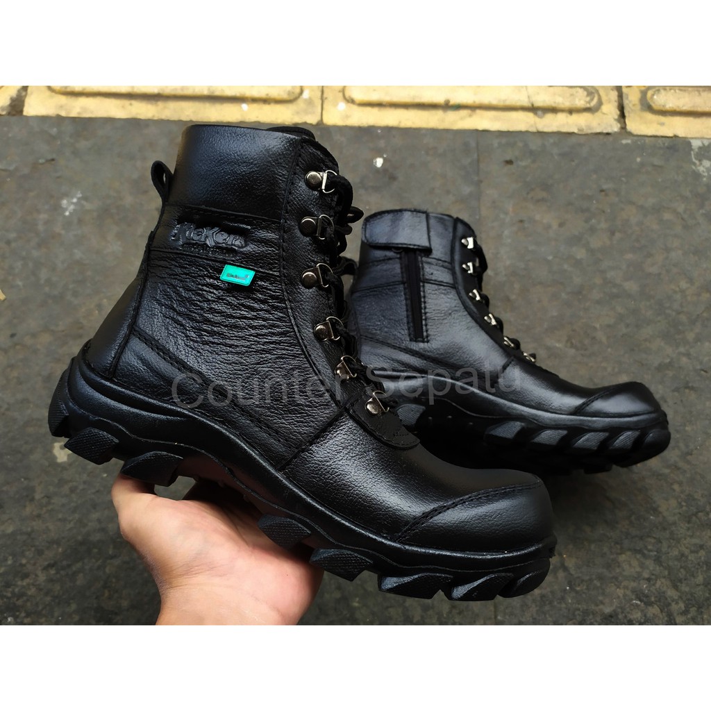 Jual Sepatu Boots Safety Tali Dan Resleting Bahan Kulit Sapi | Shopee ...