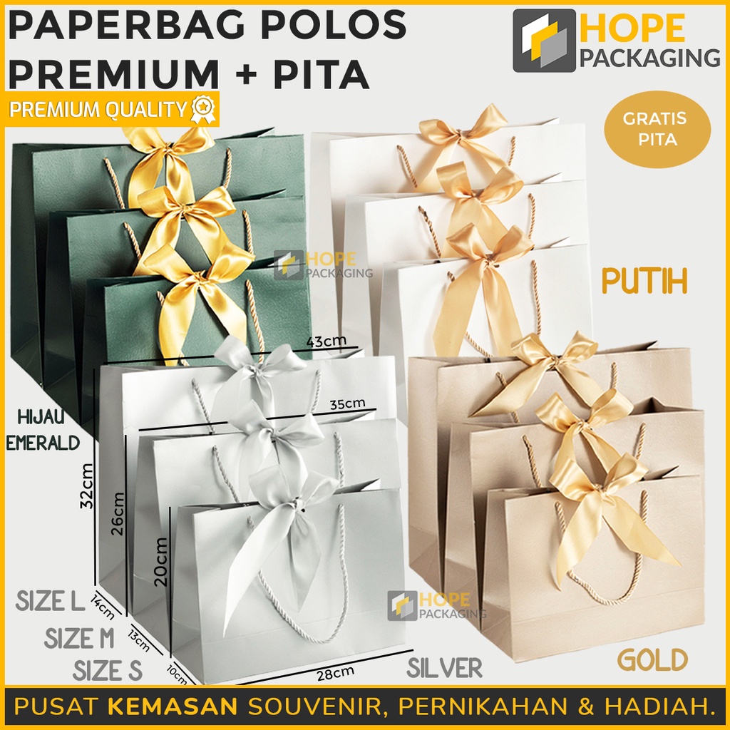 Jual Paperbag Polos Premium + Pita / paper bag import dan pita untuk ...