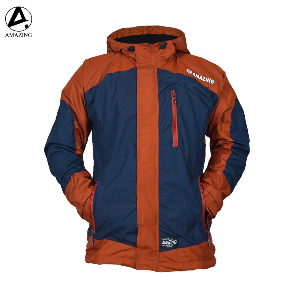 Jual (COD) Jaket Parasut Hiking Premium New Break Orange Navy/Jaket ...