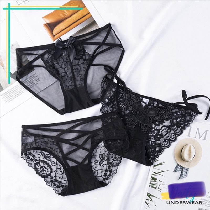 Jual Cd wanita celana dalam Brokat Renda Halus Modis Cd underwear HITAM Transparan wanita ...