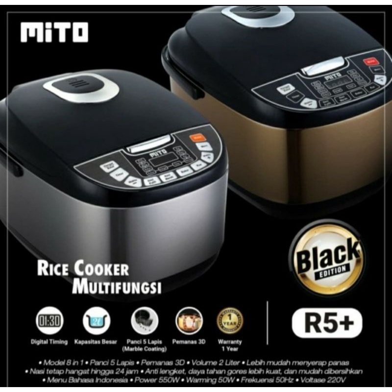 Jual MITO RICE COOKER PENANAK NASI DIGITAL 2.0 LITER R5+ BLACK EDITION | Shopee Indonesia