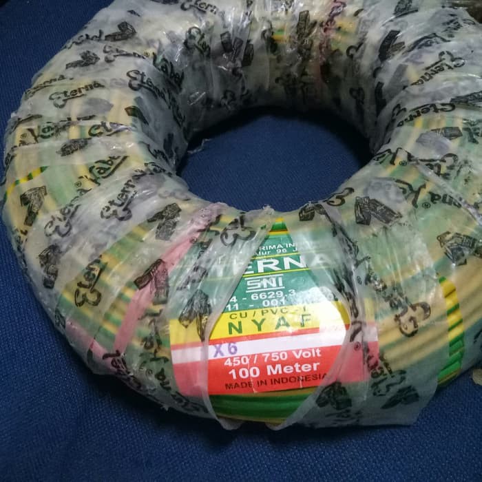Jual KABEL LISTRIK NYAF SERABUT 6 MILI KUNING HIJAU ETERNA 100 METER ...