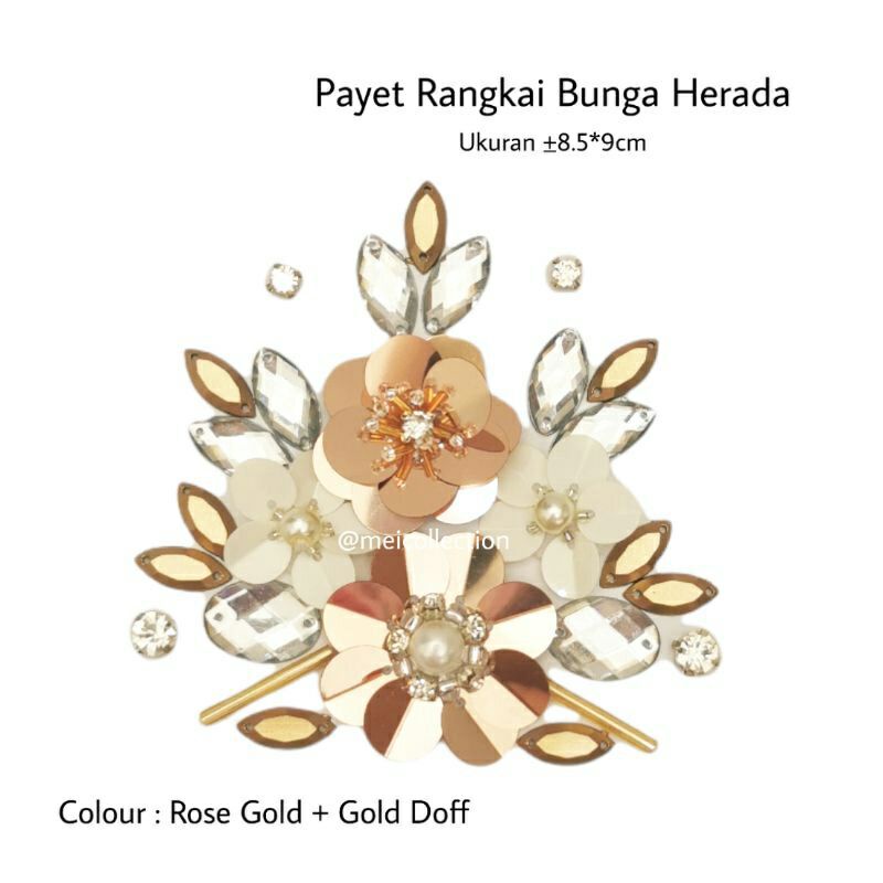 Jual payet bunga 3d rangkai APBR Herada set rose gold doff 9cm aplikasi ...