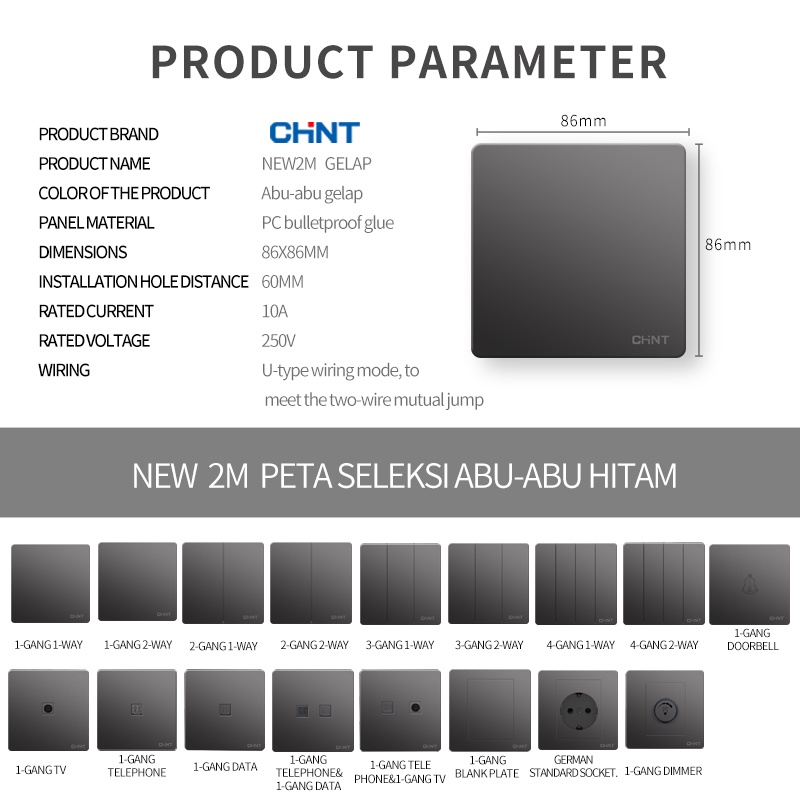 Jual CHINT NEW2M - GRAY BLACK German standard socket 16A 250V / stop ...