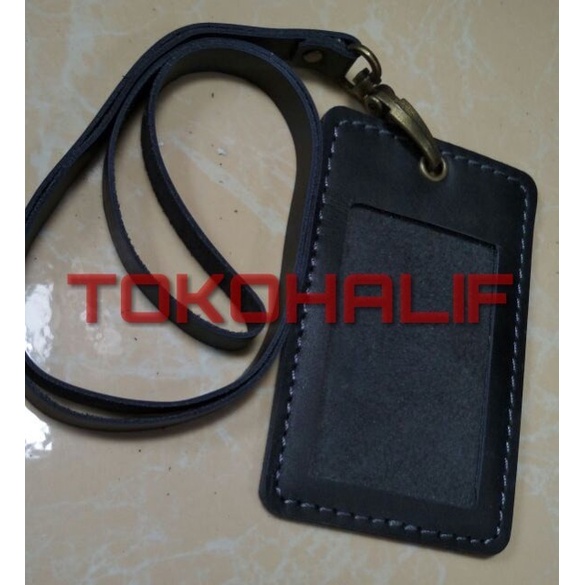 Jual Hadir Tempat Kartu Karpeg Id Card Holder Kulit Asli Gantung Hitam ...