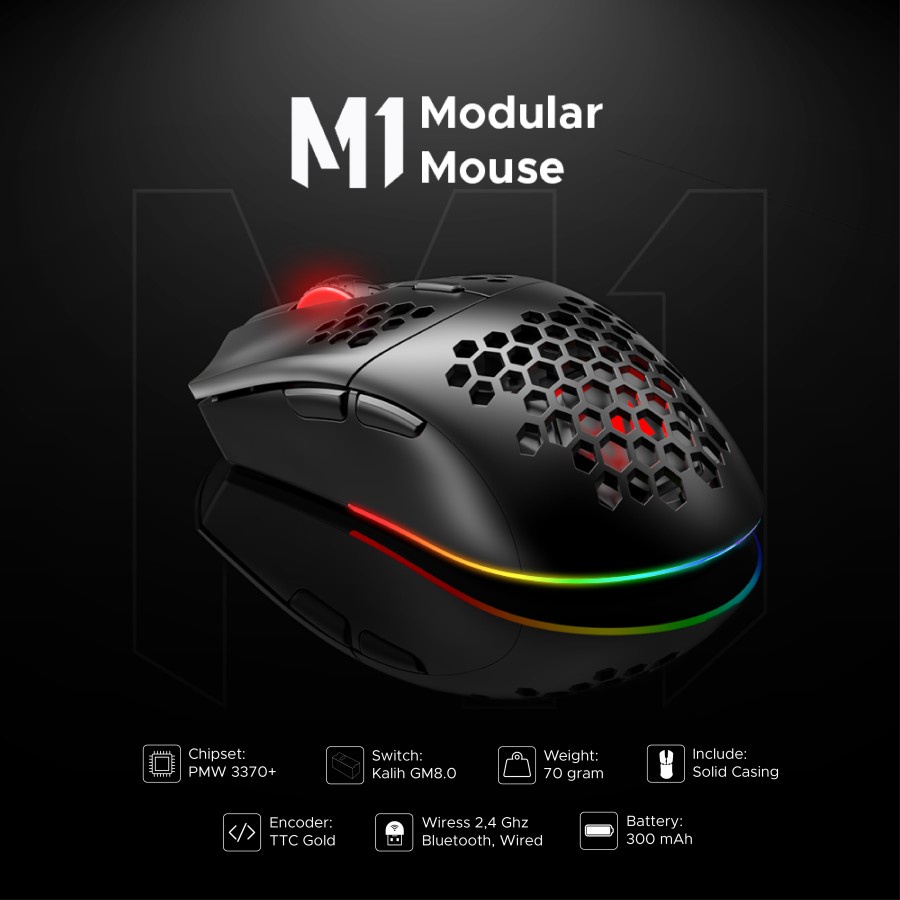 Jual Mouse Gaming Noir M1 Modular RGB Black | Wireless Sensor PMW330+ Kailh GM8.0 Switches ...