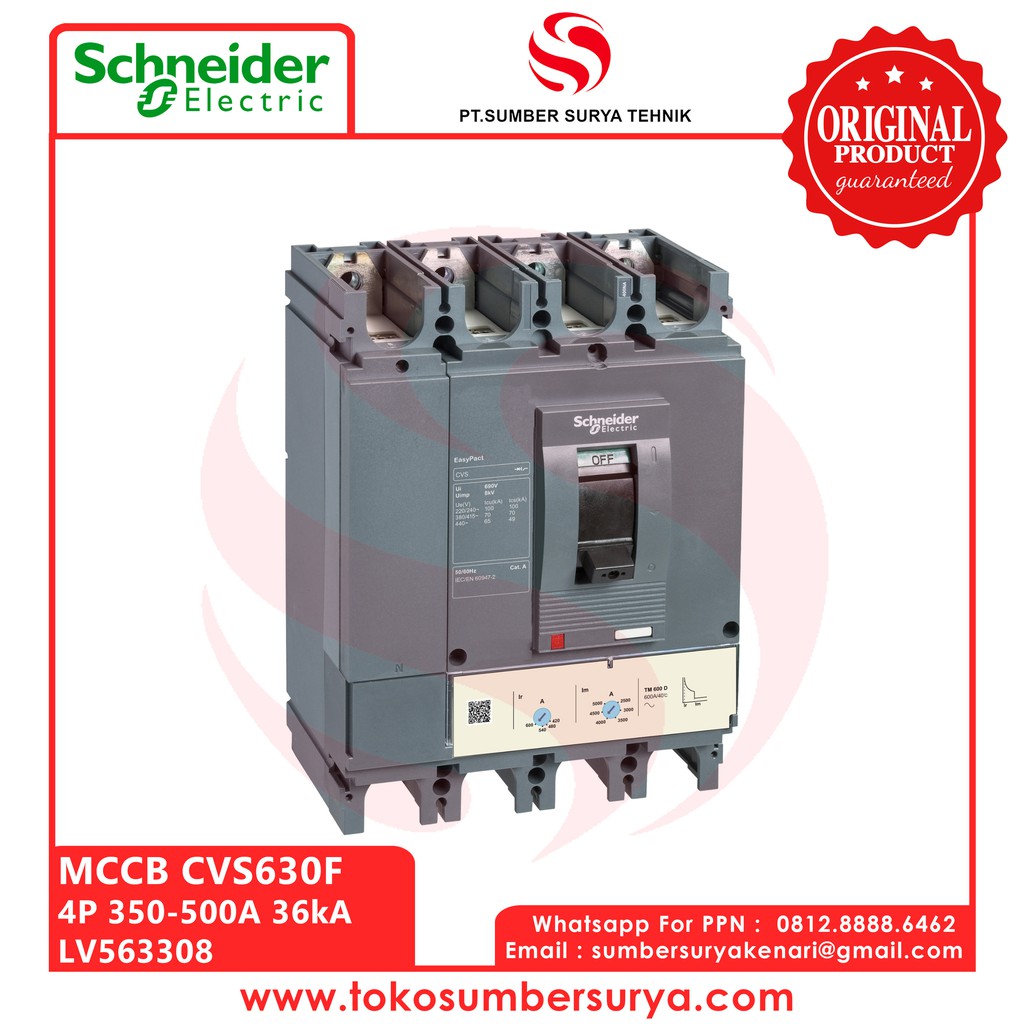 Jual MCCB CVS630F 4P 350-500A 36kA Saklar Listrik ON OFF LV563308 SNI ...