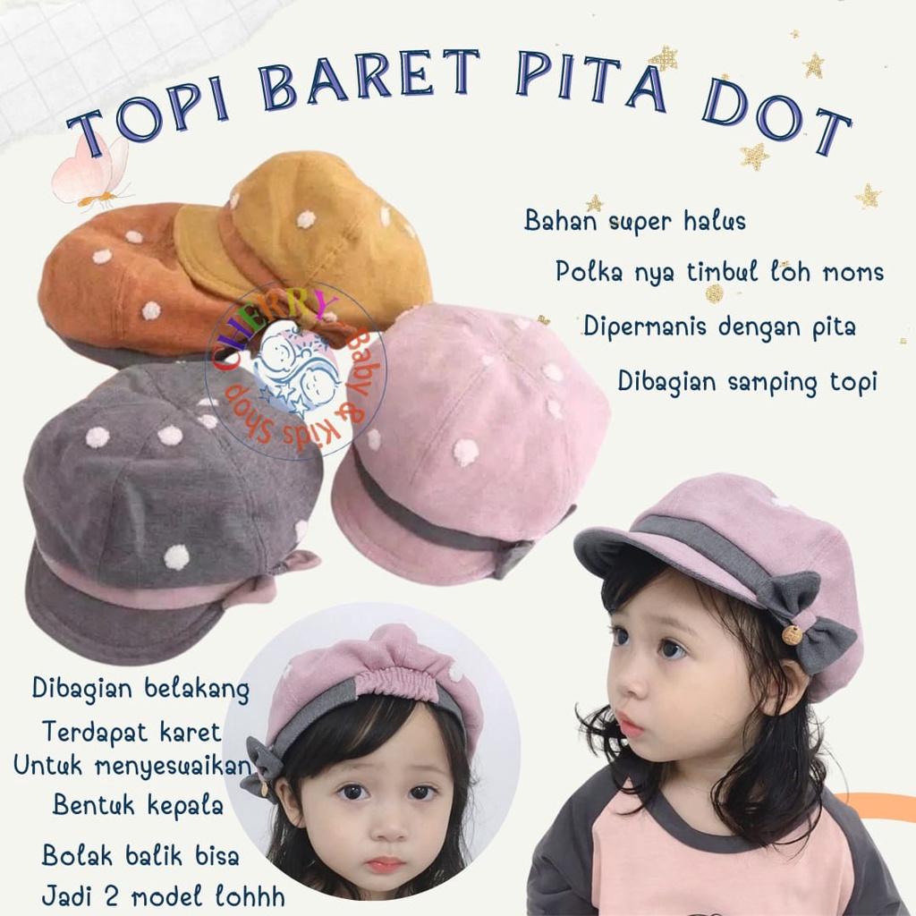 Jual Topi Beret Girly Motif Pita Polkadot Timbul Gaya Retro Kekinian ...