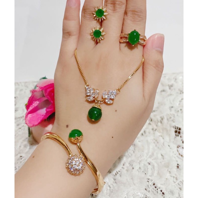 Jual Set perhiasan wanita permata giok asli hijo lapis emas 24K impor ...