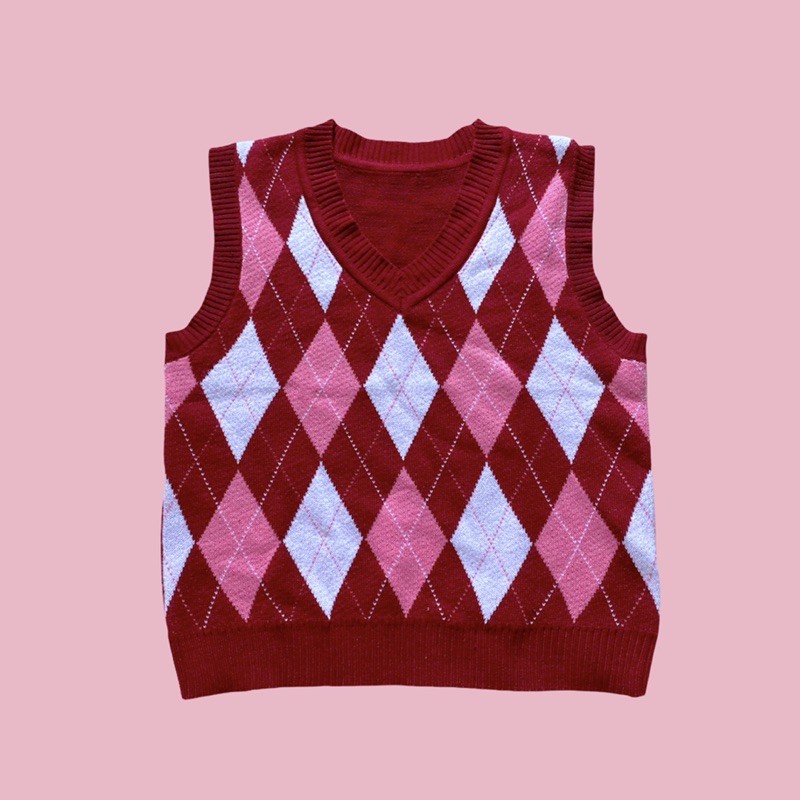 Jual Red Argyle Vest | Shopee Indonesia