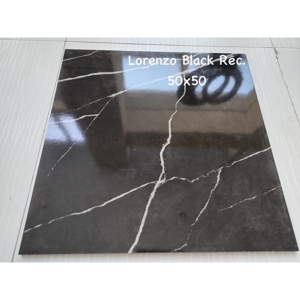 Jual LORENZO REC BLACK GLOSSY UK.50X50 DINDING LANTAI KERAMIK PLATINUM ...