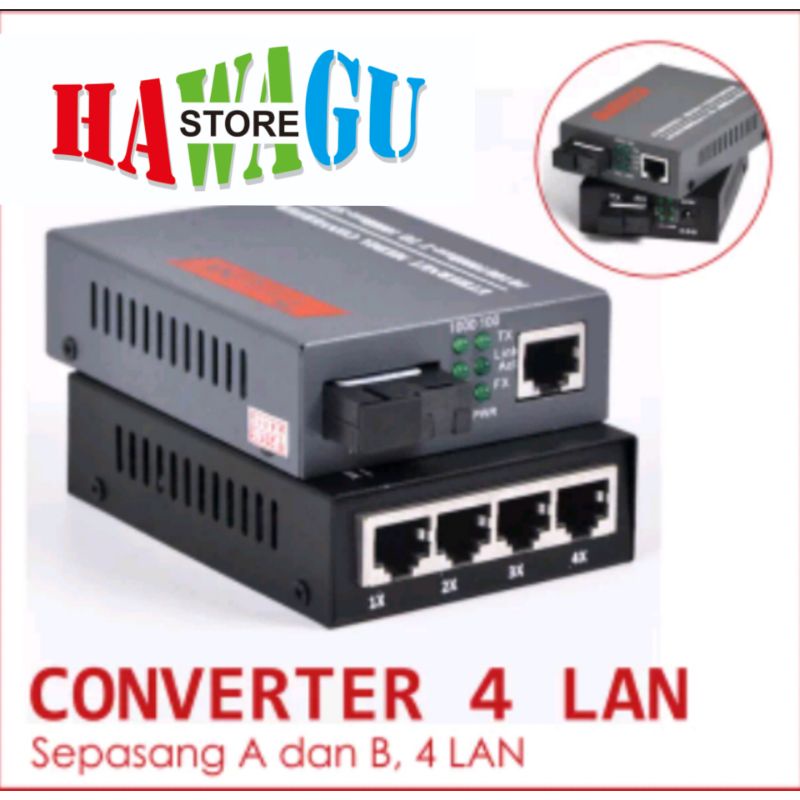 Jual Media Converter Fiber Optik 4 Port LAN RJ45 Single Mode HTB 3100 ...